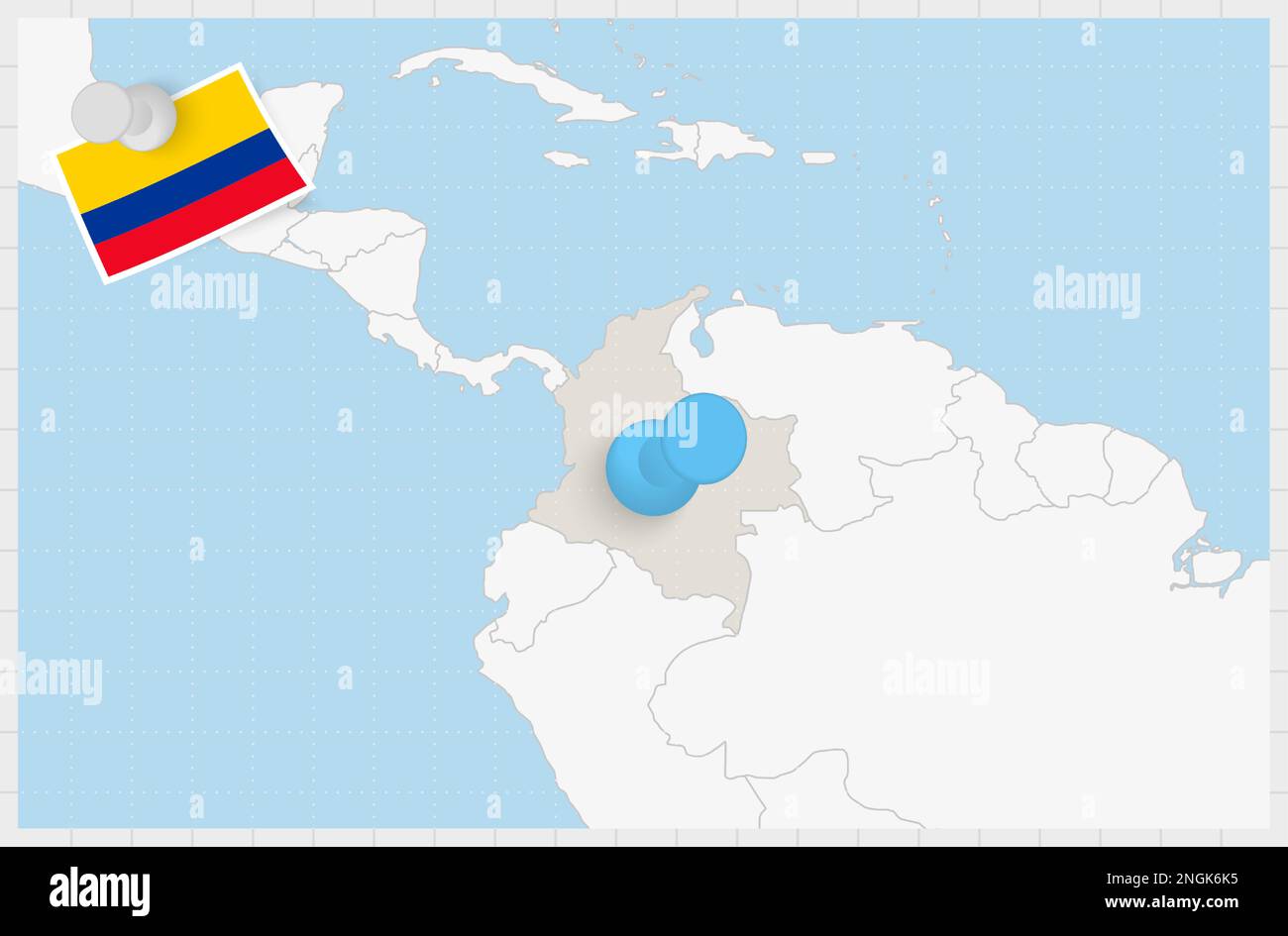 Map of Colombia with a pinned blue pin. Pinned flag of Colombia, vector ...