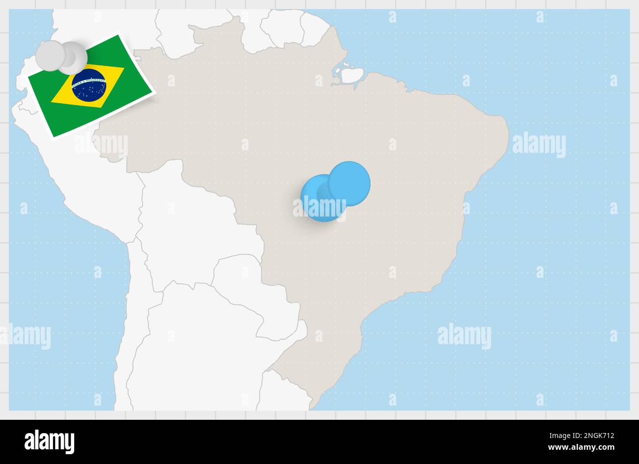 Map of Brazil with a pinned blue pin. Pinned flag of Brazil, vector ...