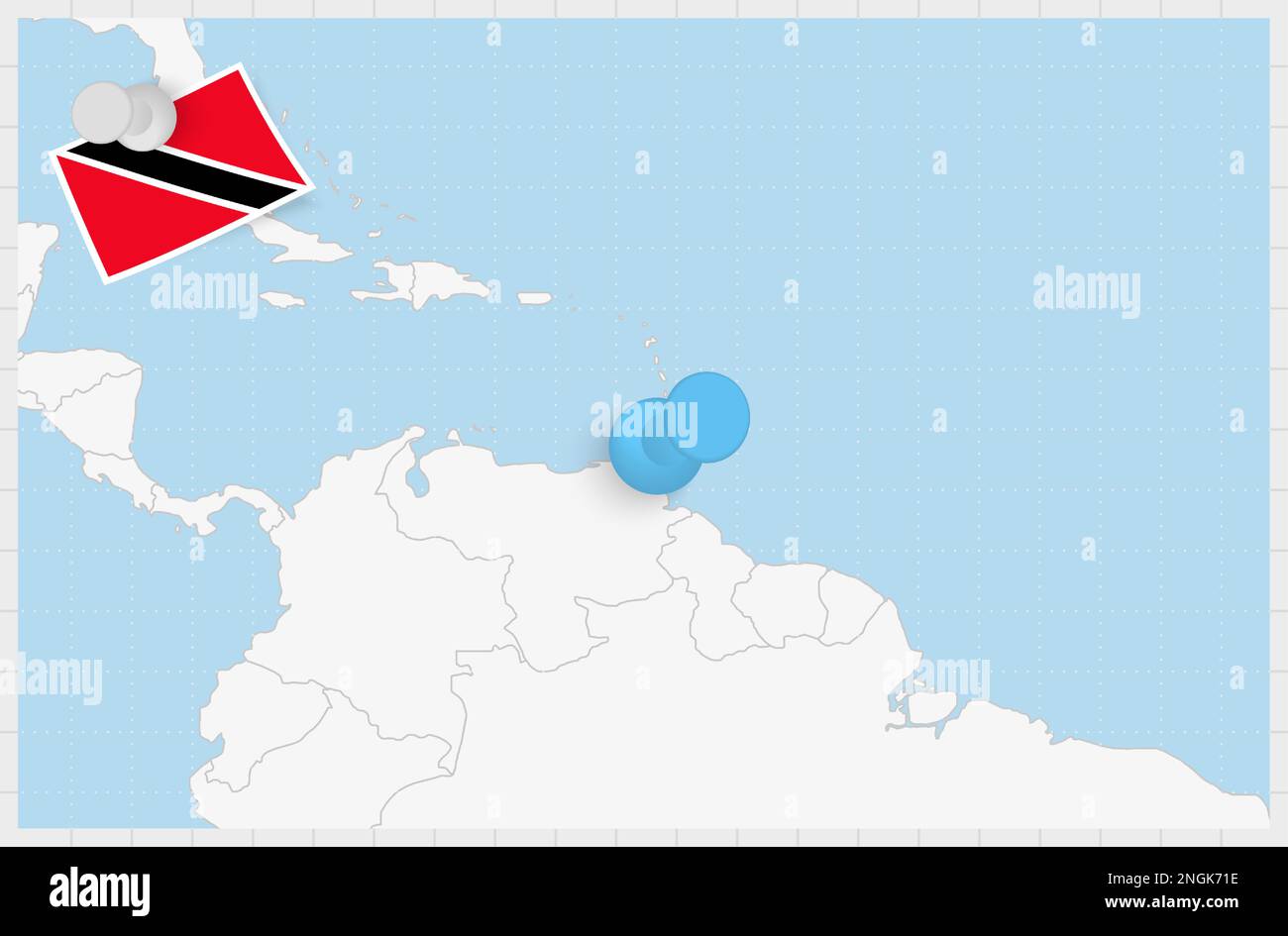 Map of Trinidad and Tobago with a pinned blue pin. Pinned flag of Trinidad and Tobago, vector ...