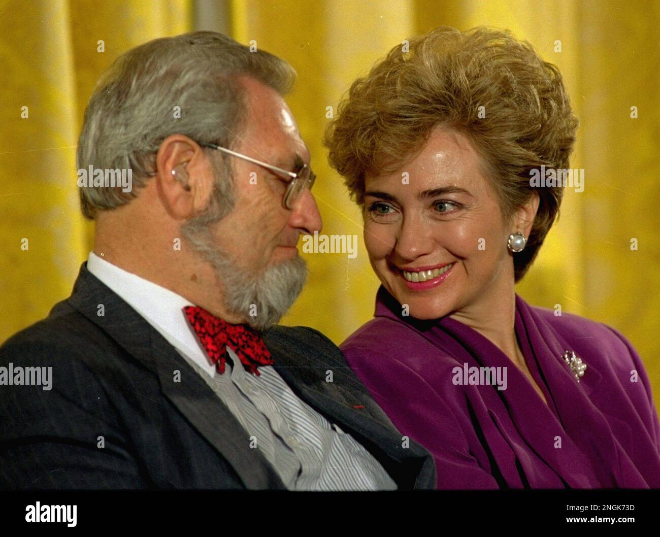 First lady Hillary Rodham Clinton smiles at former Surgeon General C ...