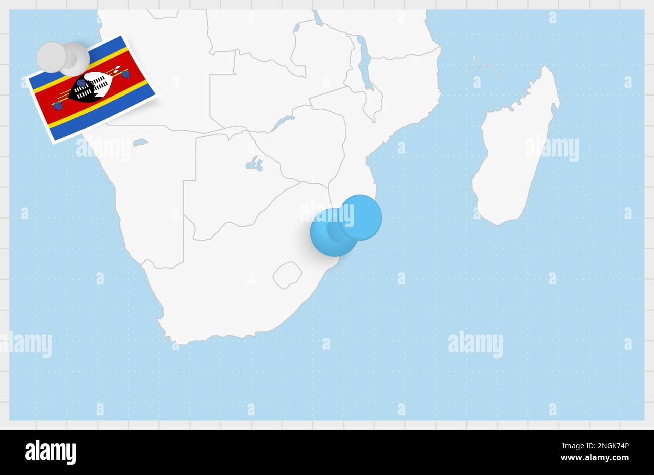 Map Of Swaziland With A Pinned Blue Pin Pinned Flag Of Swaziland