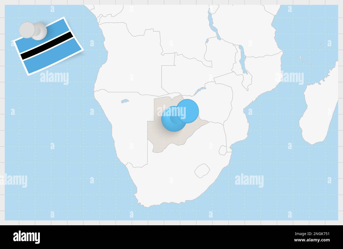 Map of Botswana with a pinned blue pin. Pinned flag of Botswana, vector illustration Stock ...