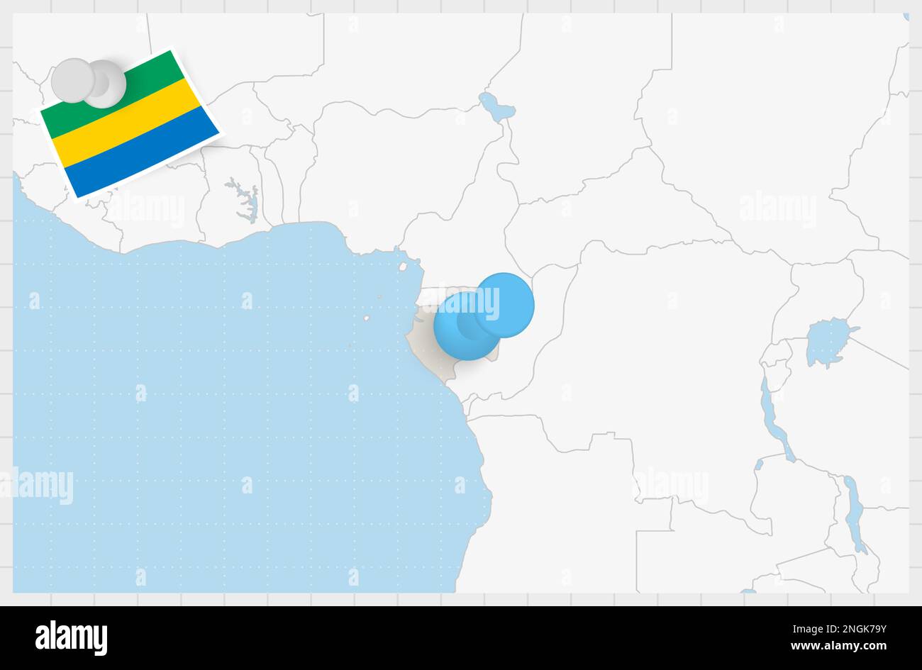 Map of Gabon with a pinned blue pin. Pinned flag of Gabon, vector ...