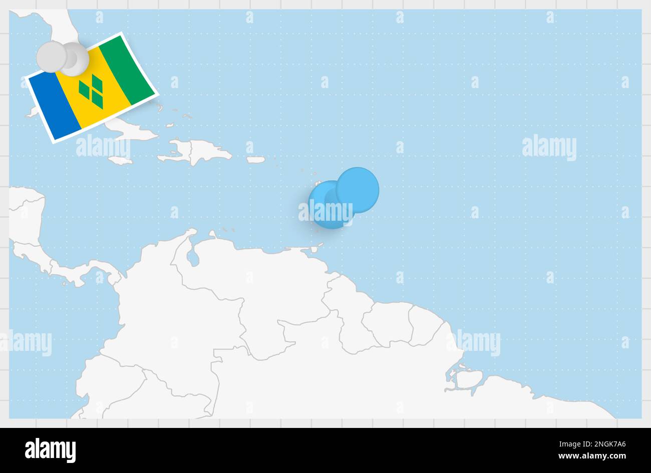 Map of Saint Vincent and the Grenadines with a pinned blue pin. Pinned ...