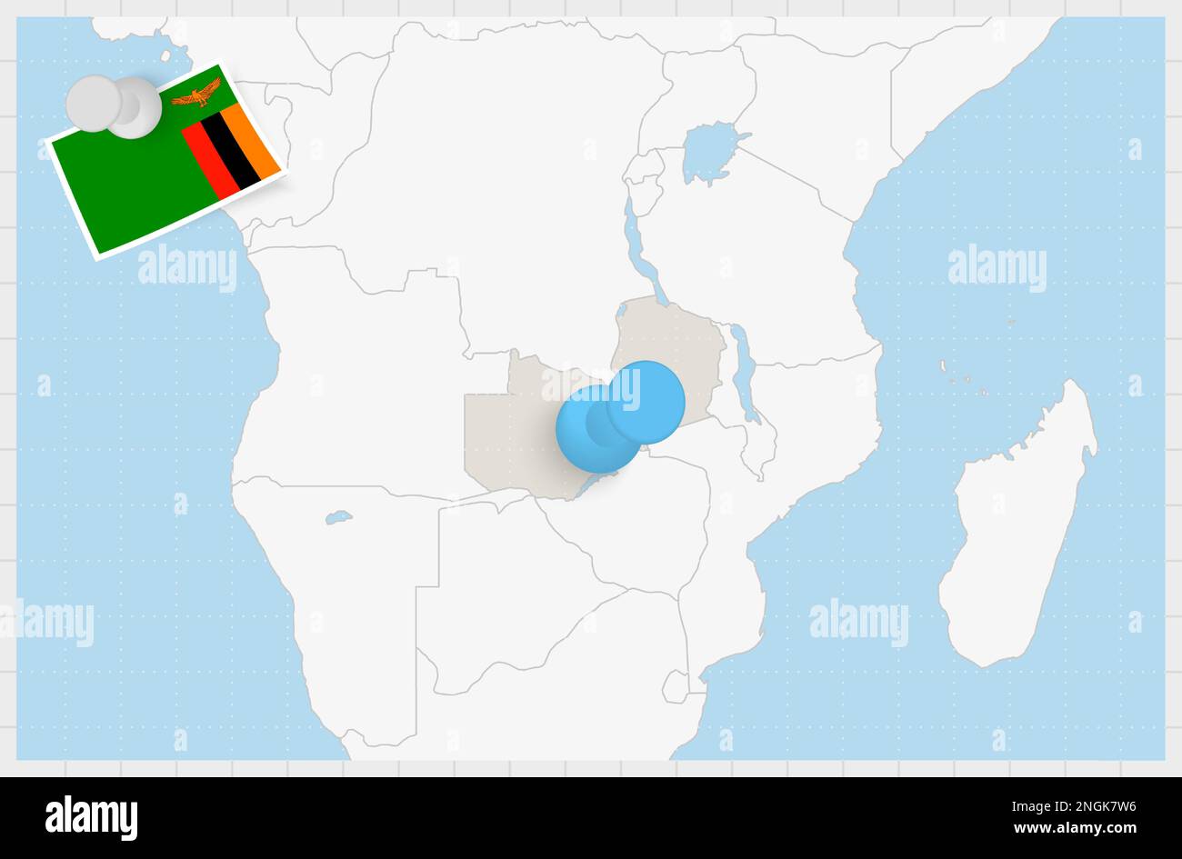 Map of Zambia with a pinned blue pin. Pinned flag of Zambia, vector illustration Stock Vector ...