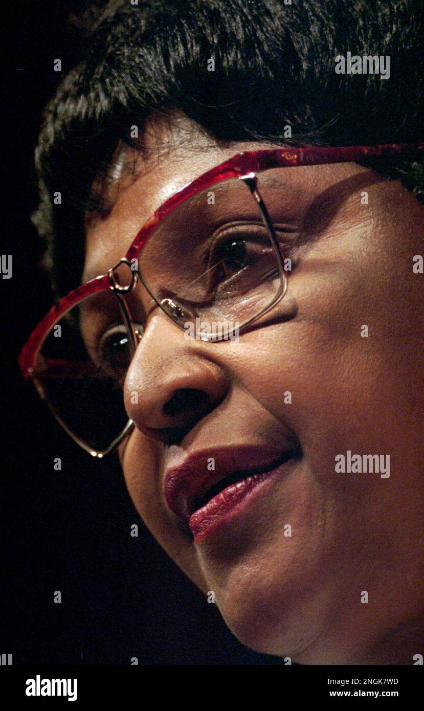 Winnie Madikizela-Mandela addresses a crowd at Northeastern University ...