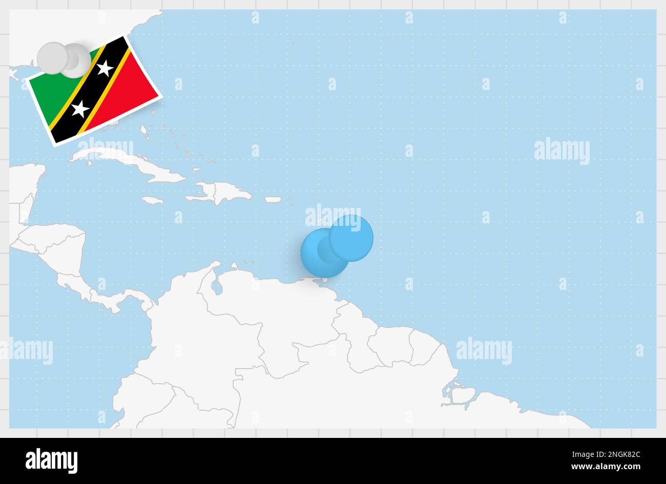 Map of Saint Kitts and Nevis with a pinned blue pin. Pinned flag of ...