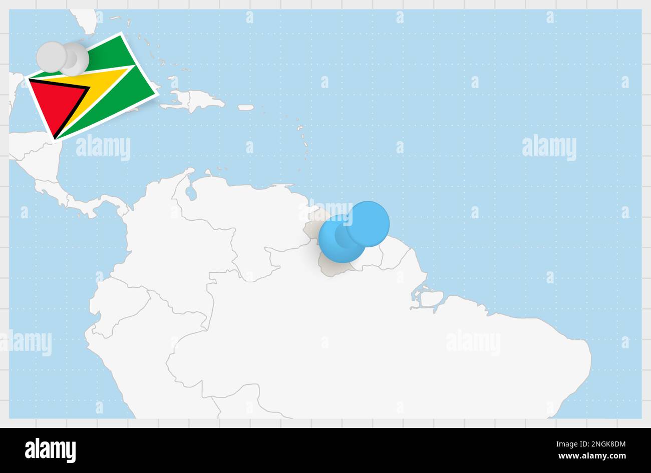 Map of Guyana with a pinned blue pin. Pinned flag of Guyana, vector illustration Stock Vector ...