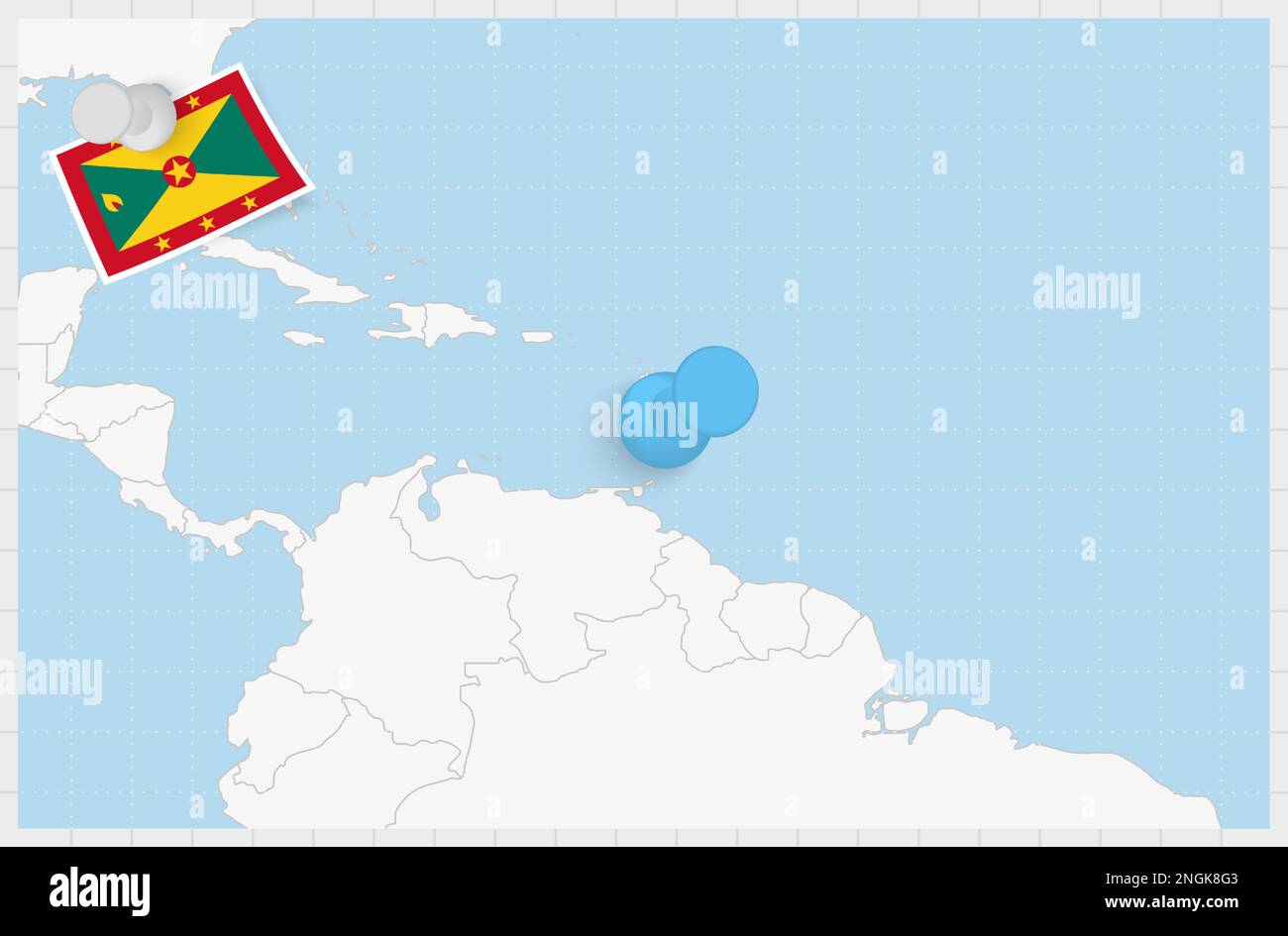 Map of Grenada with a pinned blue pin. Pinned flag of Grenada, vector ...