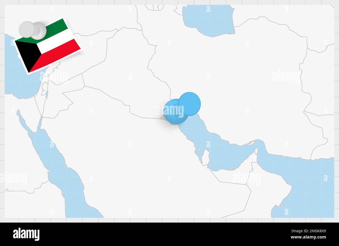 Map of Kuwait with a pinned blue pin. Pinned flag of Kuwait, vector ...