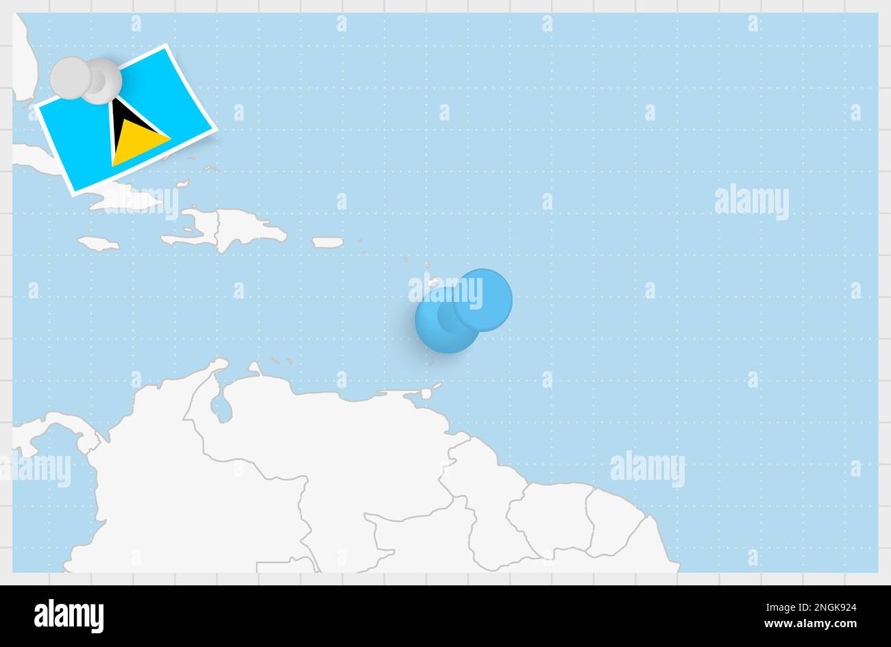 Map of Saint Lucia with a pinned blue pin. Pinned flag of Saint Lucia ...