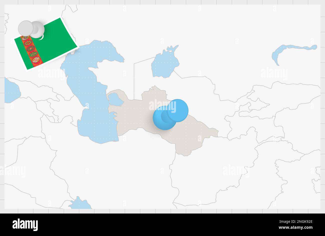 Map of Turkmenistan with a pinned blue pin. Pinned flag of Turkmenistan, vector illustration ...