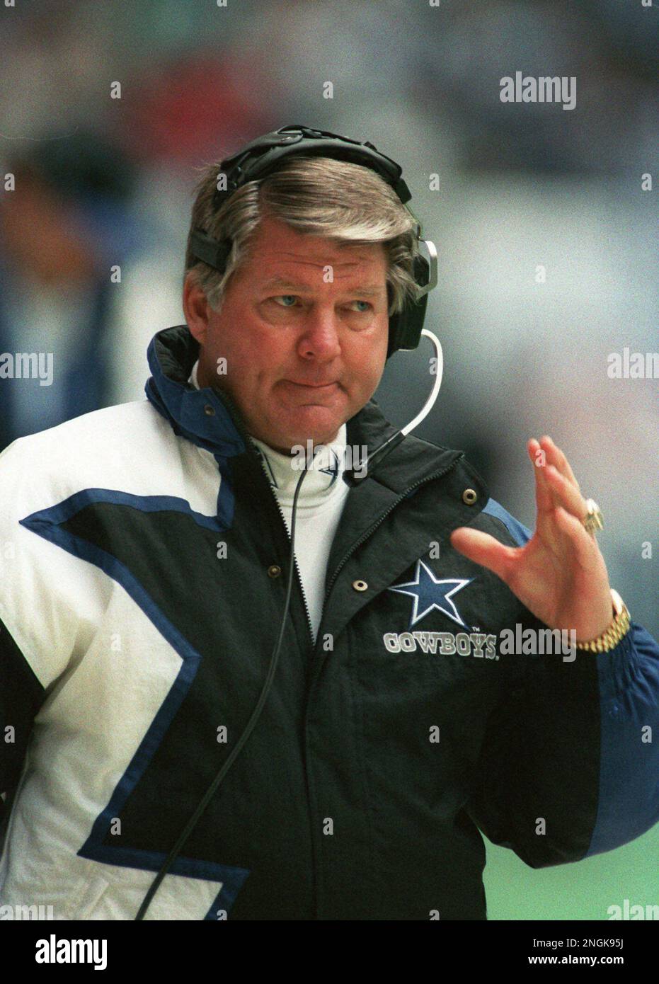Dallas Cowboys coach Jimmy Johnson paces the sidelines, in this 1994 ...