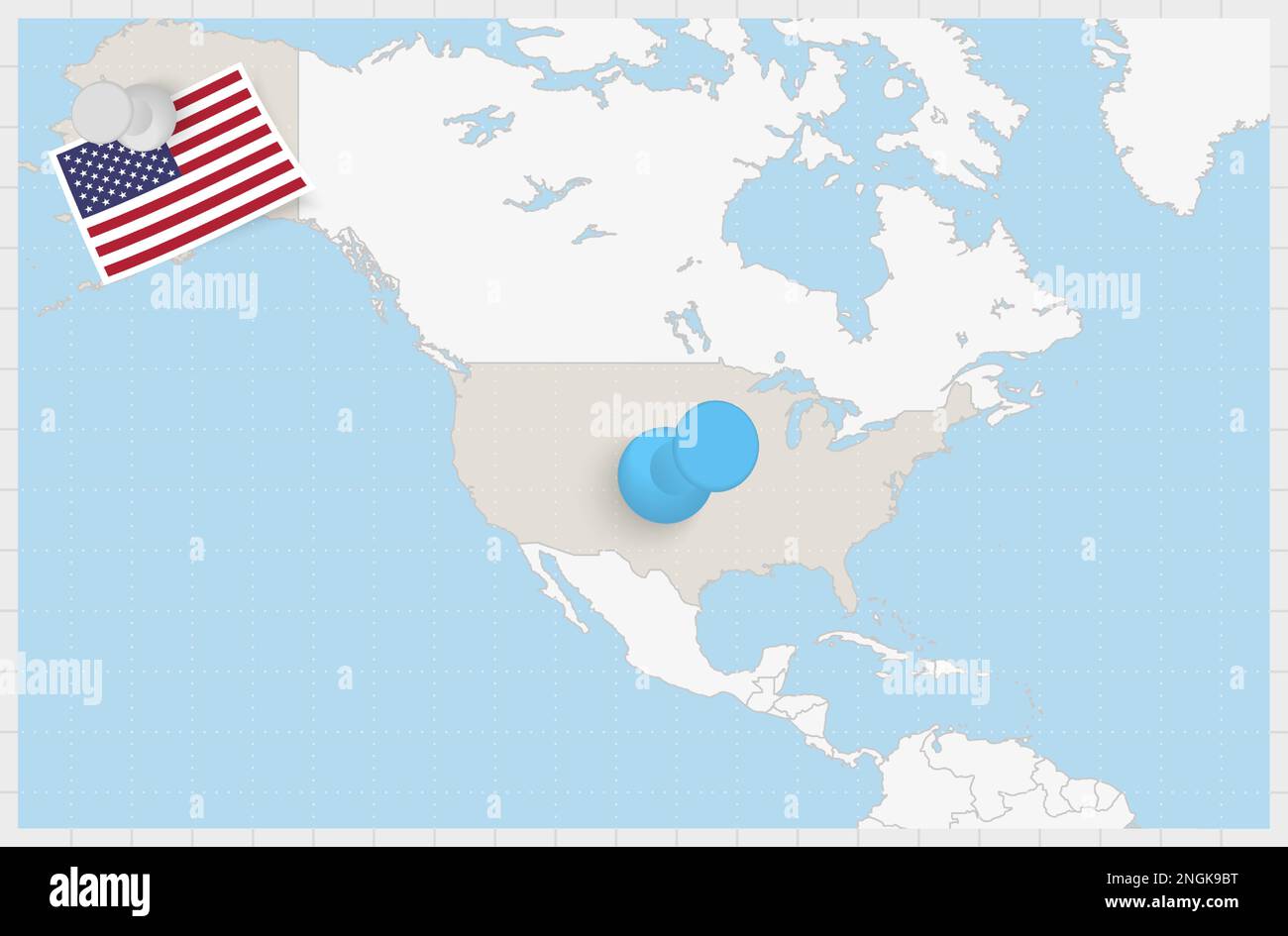 Map of USA with a pinned blue pin. Pinned flag of USA, vector ...