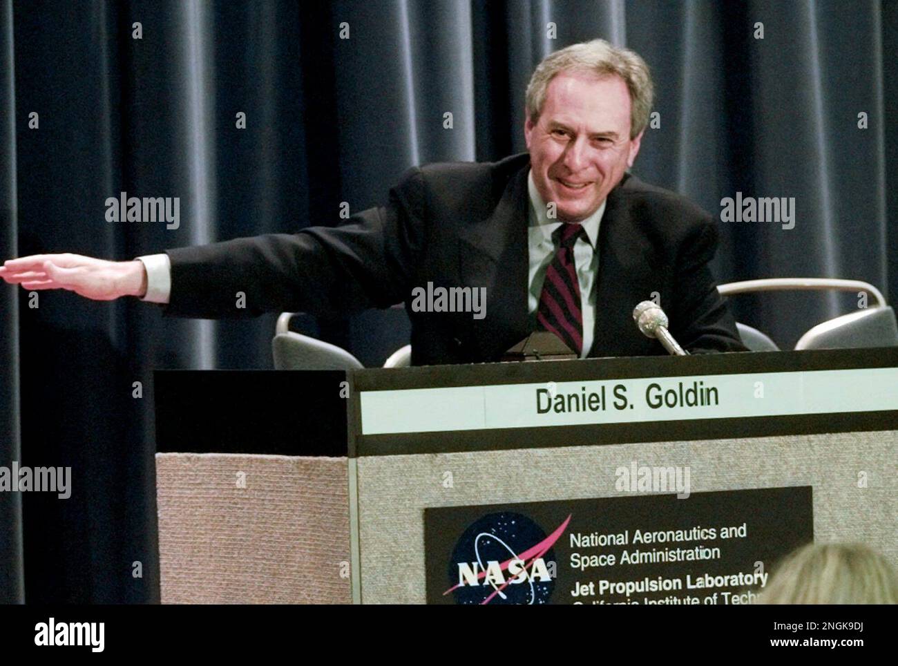 Daniel Goldin, NASA administrator, reacts during a news conference ...