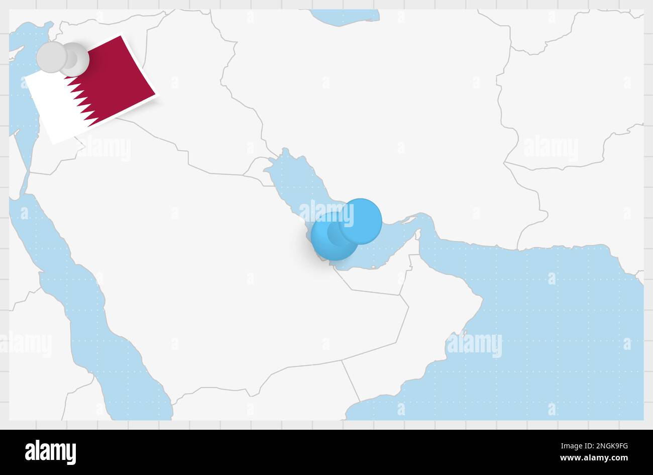 Map of Qatar with a pinned blue pin. Pinned flag of Qatar, vector ...