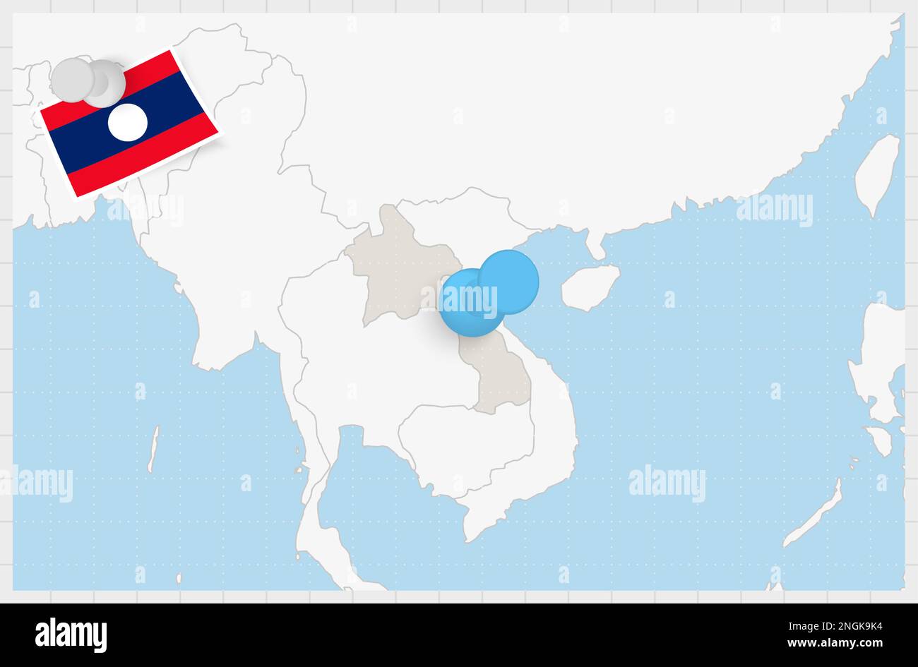 Map of Laos with a pinned blue pin. Pinned flag of Laos, vector ...