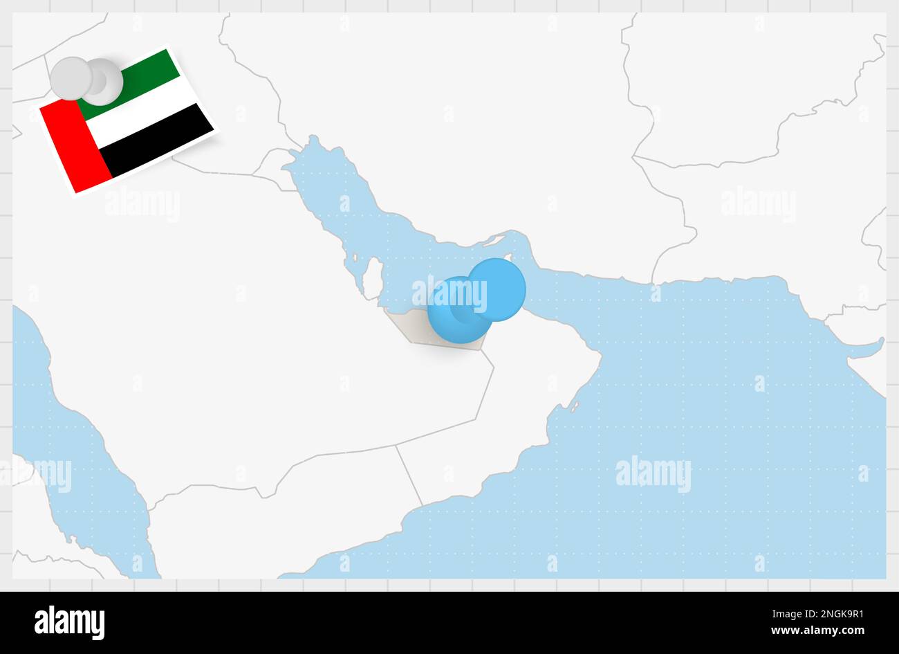 Map of United Arab Emirates with a pinned blue pin. Pinned flag of ...