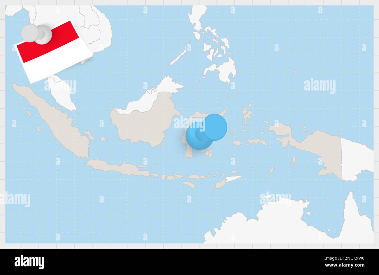 Map of Indonesia with a pinned blue pin. Pinned flag of Indonesia ...