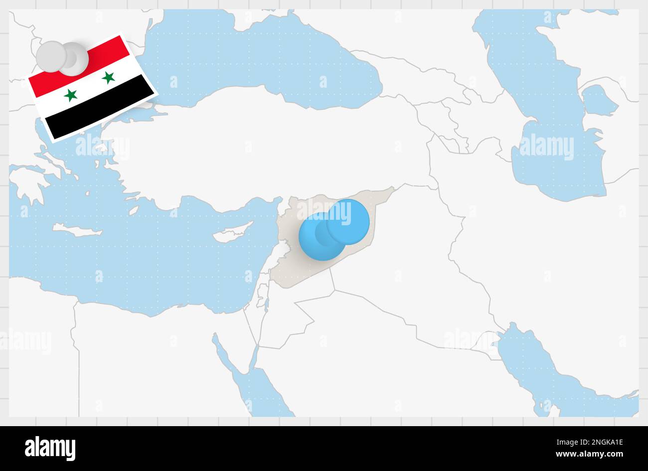 Map of Syria with a pinned blue pin. Pinned flag of Syria, vector ...