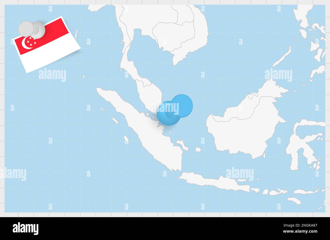 Map of Singapore with a pinned blue pin. Pinned flag of Singapore ...