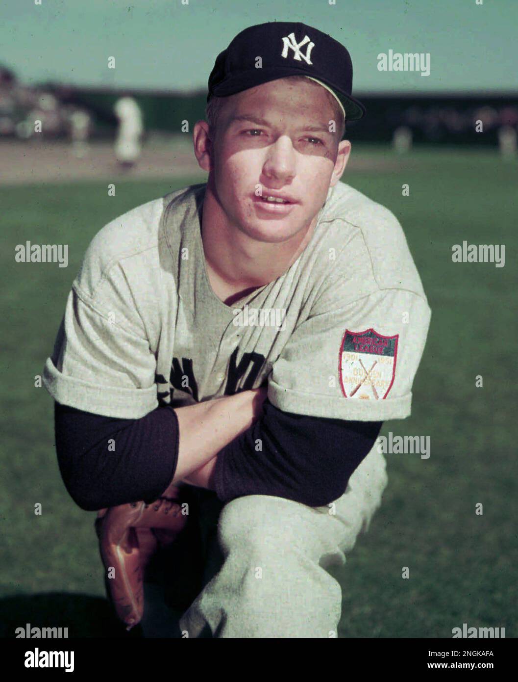 A youthful Mickey Mantle poses during Spring training in 1951 at the ...