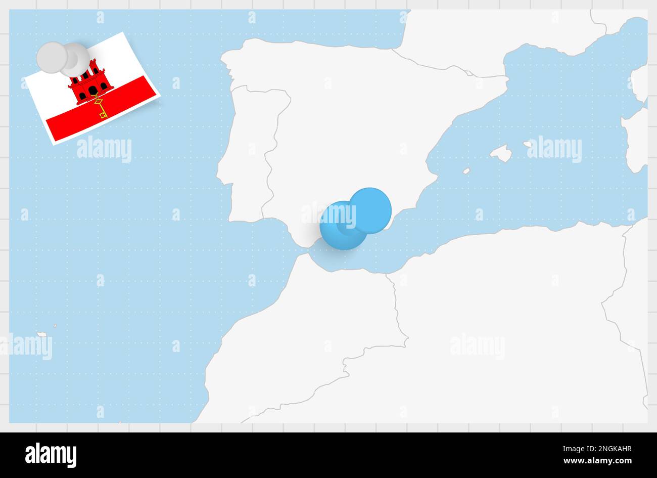 Map of Gibraltar with a pinned blue pin. Pinned flag of Gibraltar ...