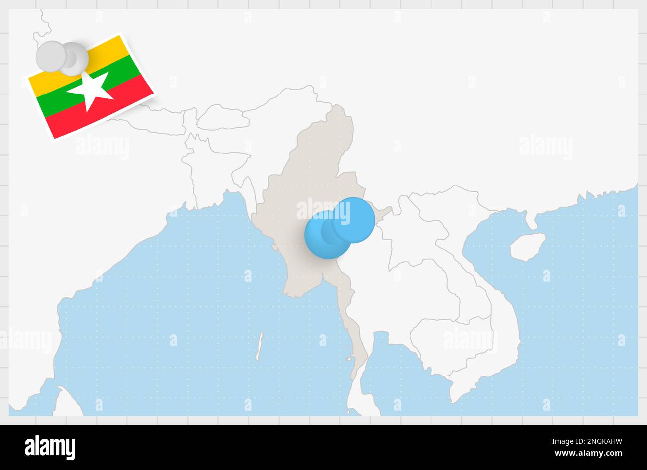 Map of Myanmar with a pinned blue pin. Pinned flag of Myanmar, vector illustration Stock Vector ...