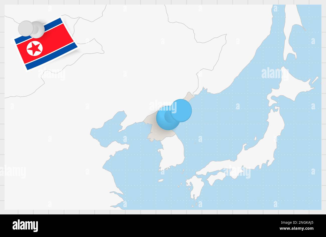 Map of North Korea with a pinned blue pin. Pinned flag of North Korea ...