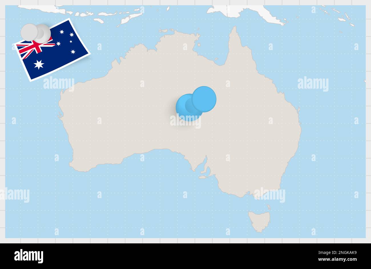 Map of Australia with a pinned blue pin. Pinned flag of Australia ...