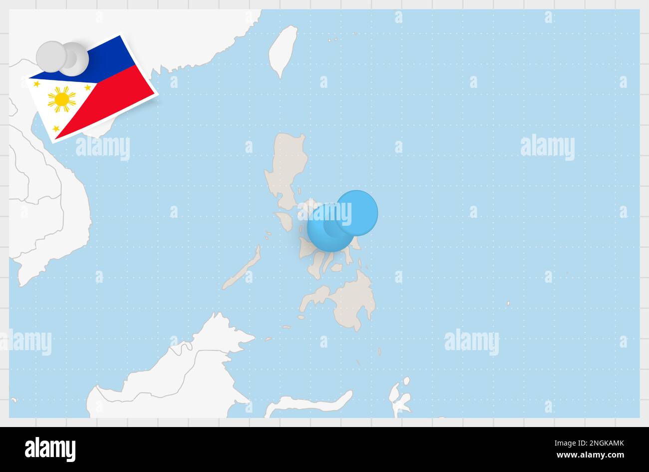 Map of Philippines with a pinned blue pin. Pinned flag of Philippines ...