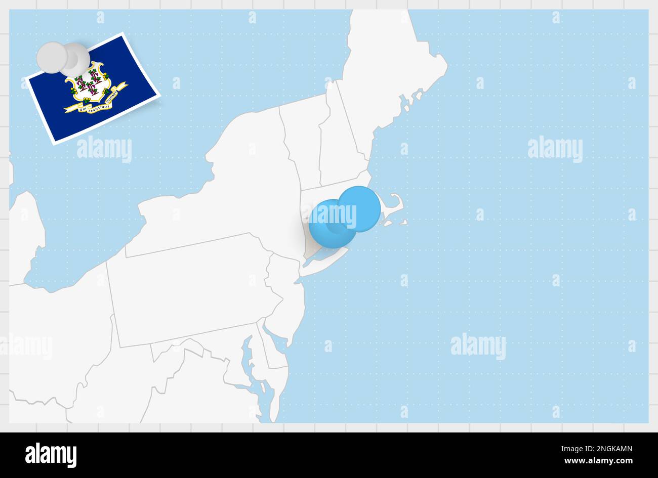 Map of Connecticut with a pinned blue pin. Pinned flag of Connecticut ...