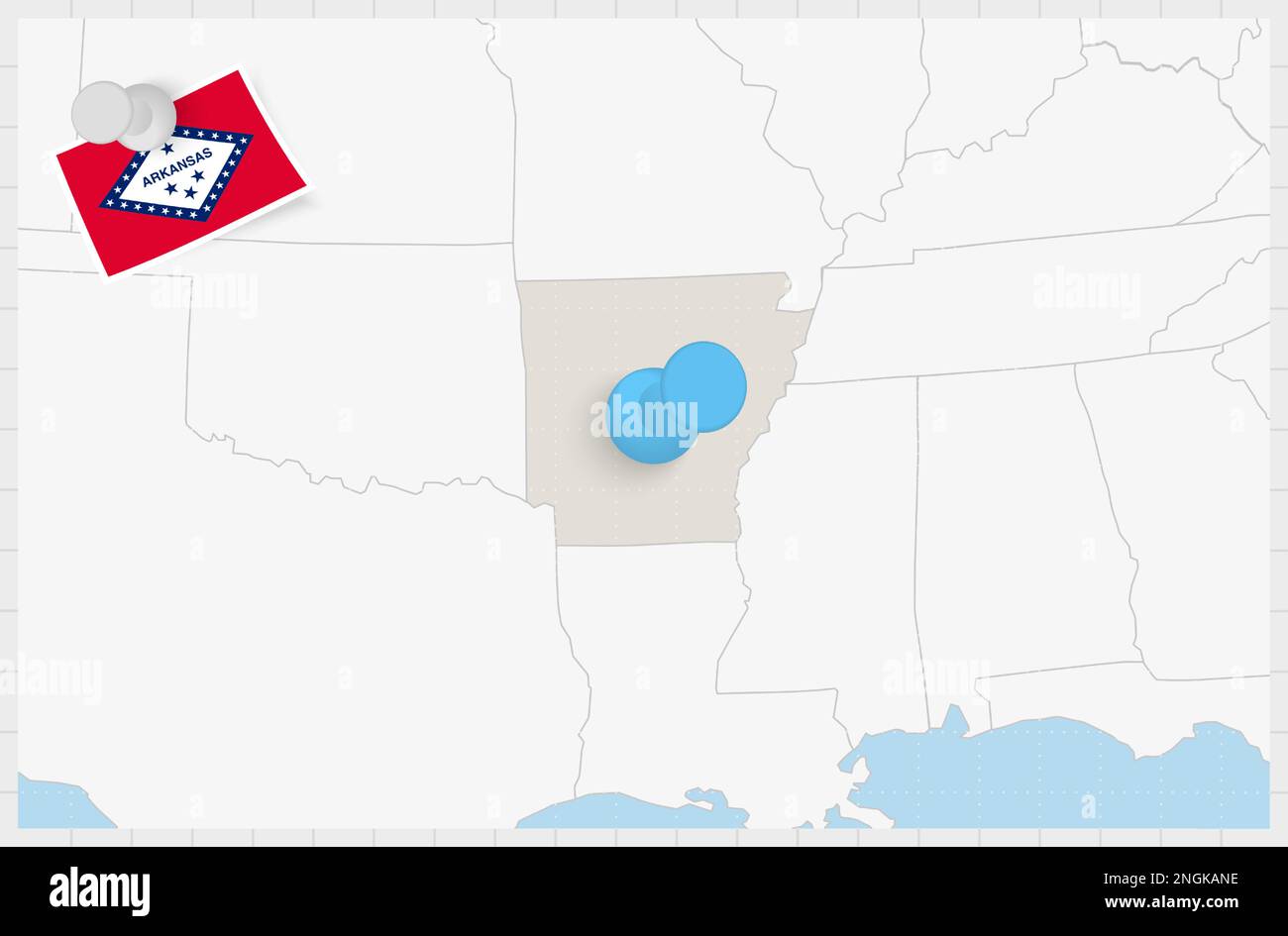 Map of Arkansas with a pinned blue pin. Pinned flag of Arkansas, vector illustration Stock ...