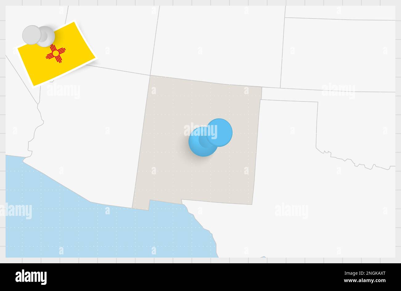 Map of New Mexico with a pinned blue pin. Pinned flag of New Mexico ...