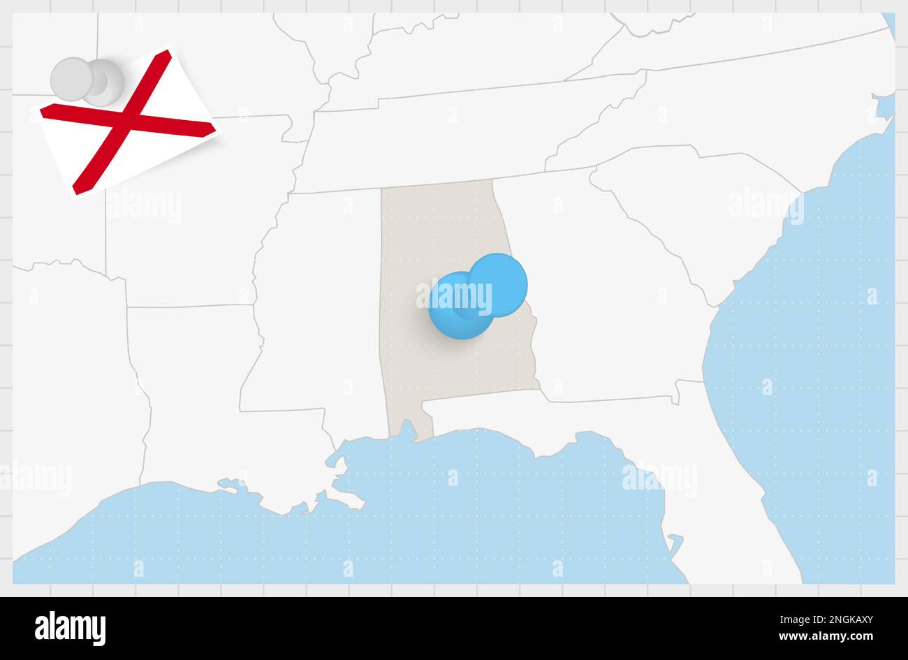 Map of Alabama with a pinned blue pin. Pinned flag of Alabama, vector ...