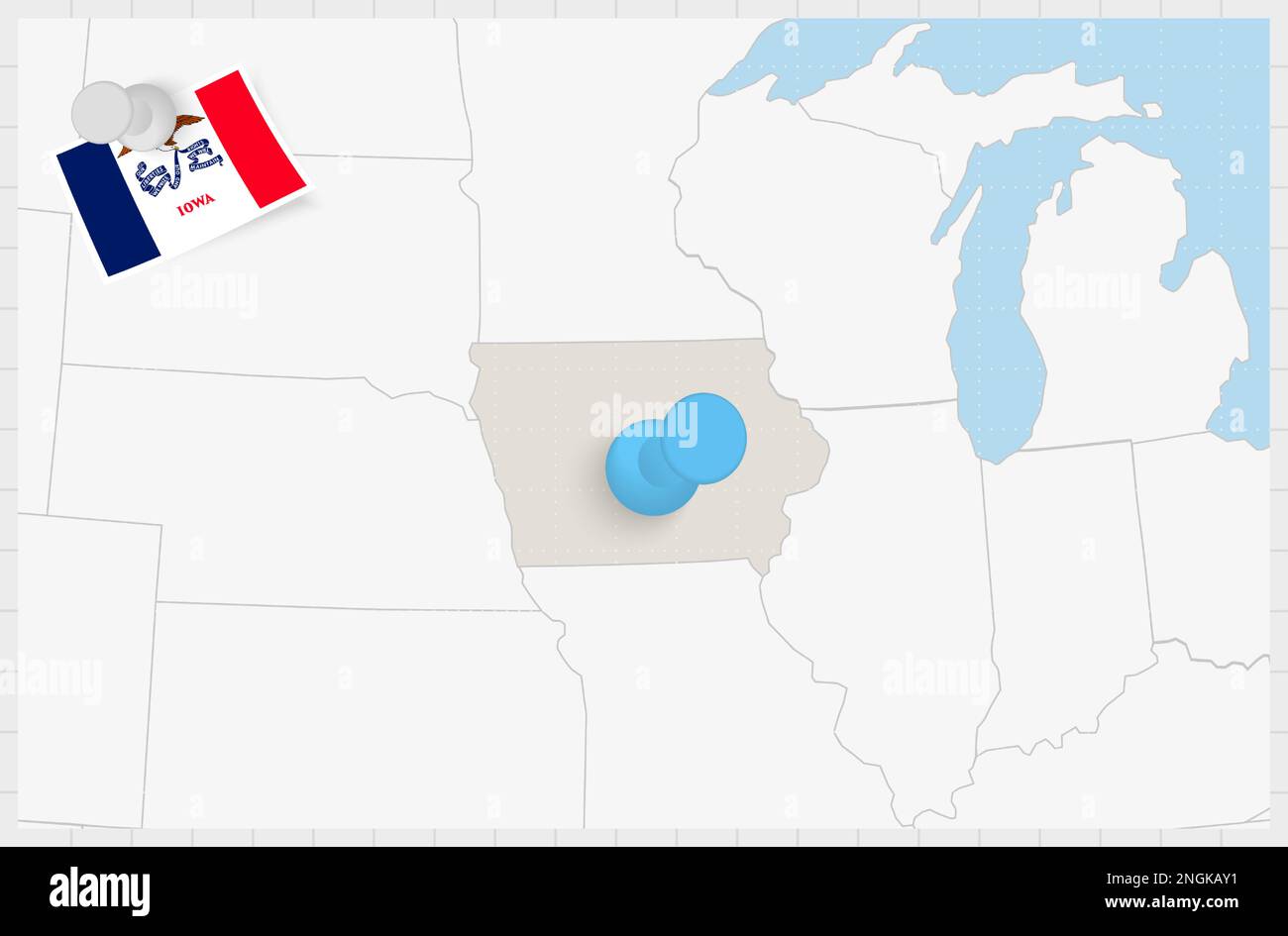 Map of Iowa with a pinned blue pin. Pinned flag of Iowa, vector ...