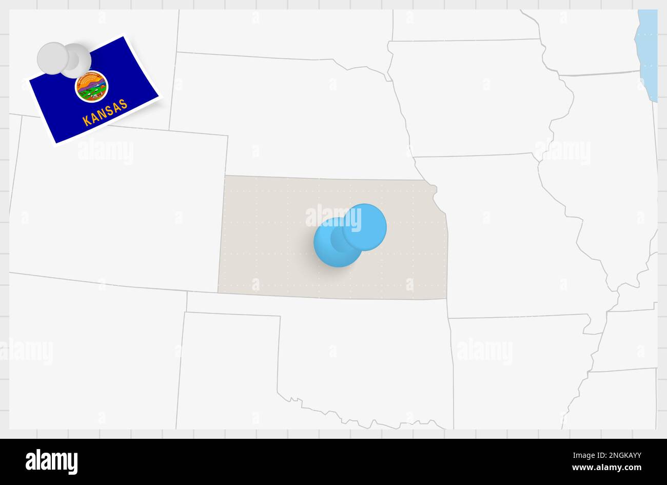 Map of Kansas with a pinned blue pin. Pinned flag of Kansas, vector illustration Stock Vector ...