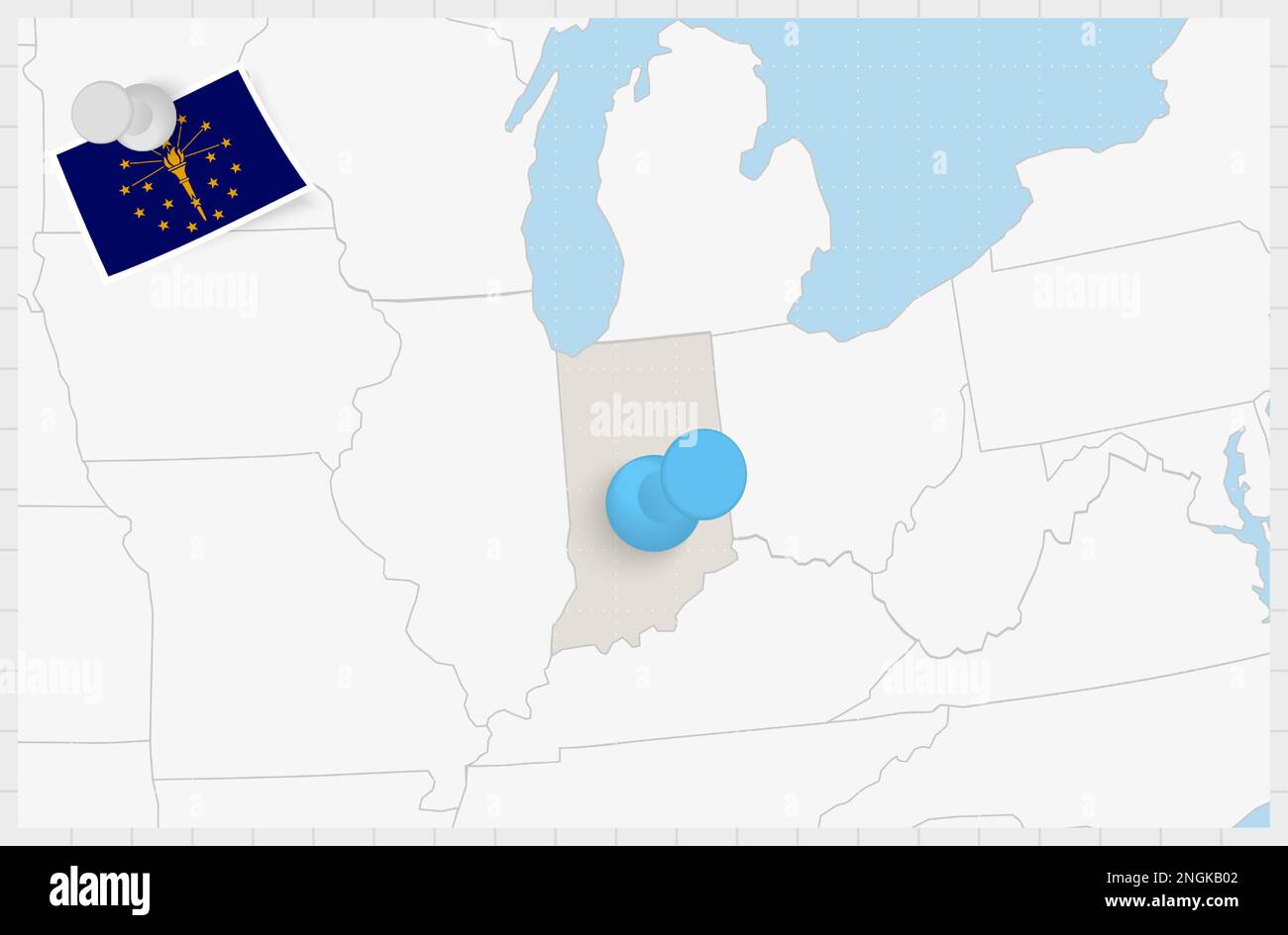 Map of Indiana with a pinned blue pin. Pinned flag of Indiana, vector illustration Stock Vector ...