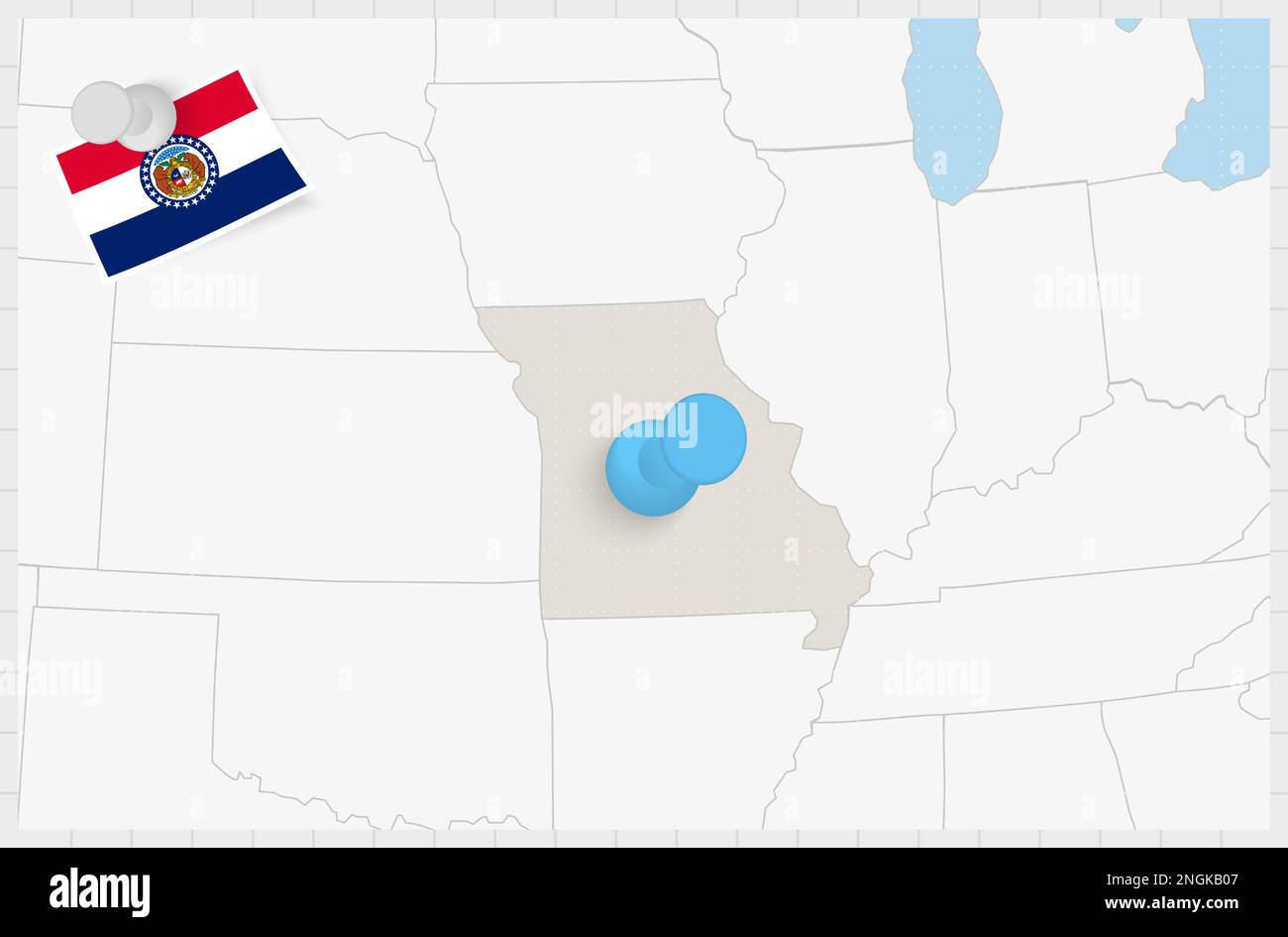 Map of Missouri with a pinned blue pin. Pinned flag of Missouri, vector ...