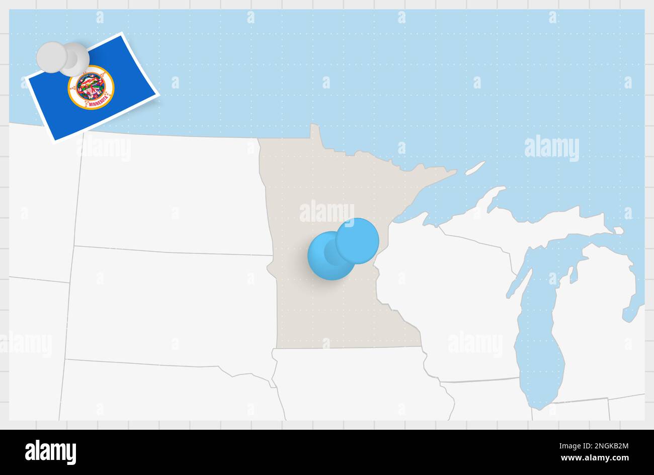 Map of Minnesota with a pinned blue pin. Pinned flag of Minnesota, vector illustration Stock ...