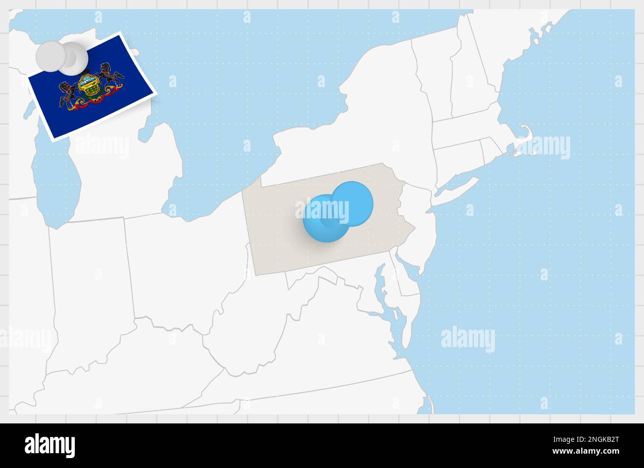 Map of Pennsylvania with a pinned blue pin. Pinned flag of Pennsylvania ...