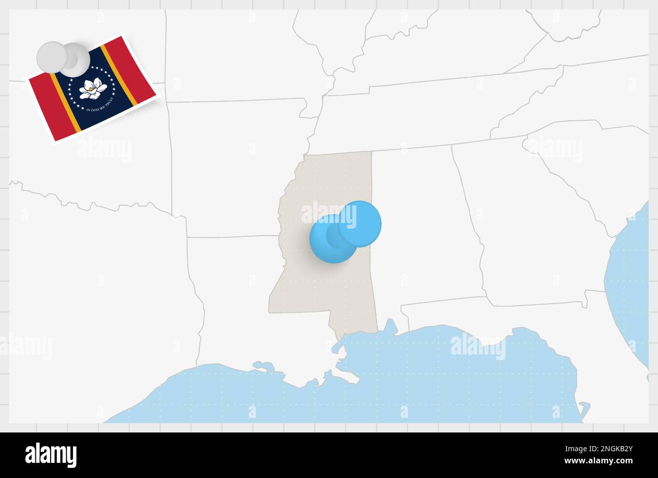 Map of Mississippi with a pinned blue pin. Pinned flag of Mississippi, vector illustration Stock ...