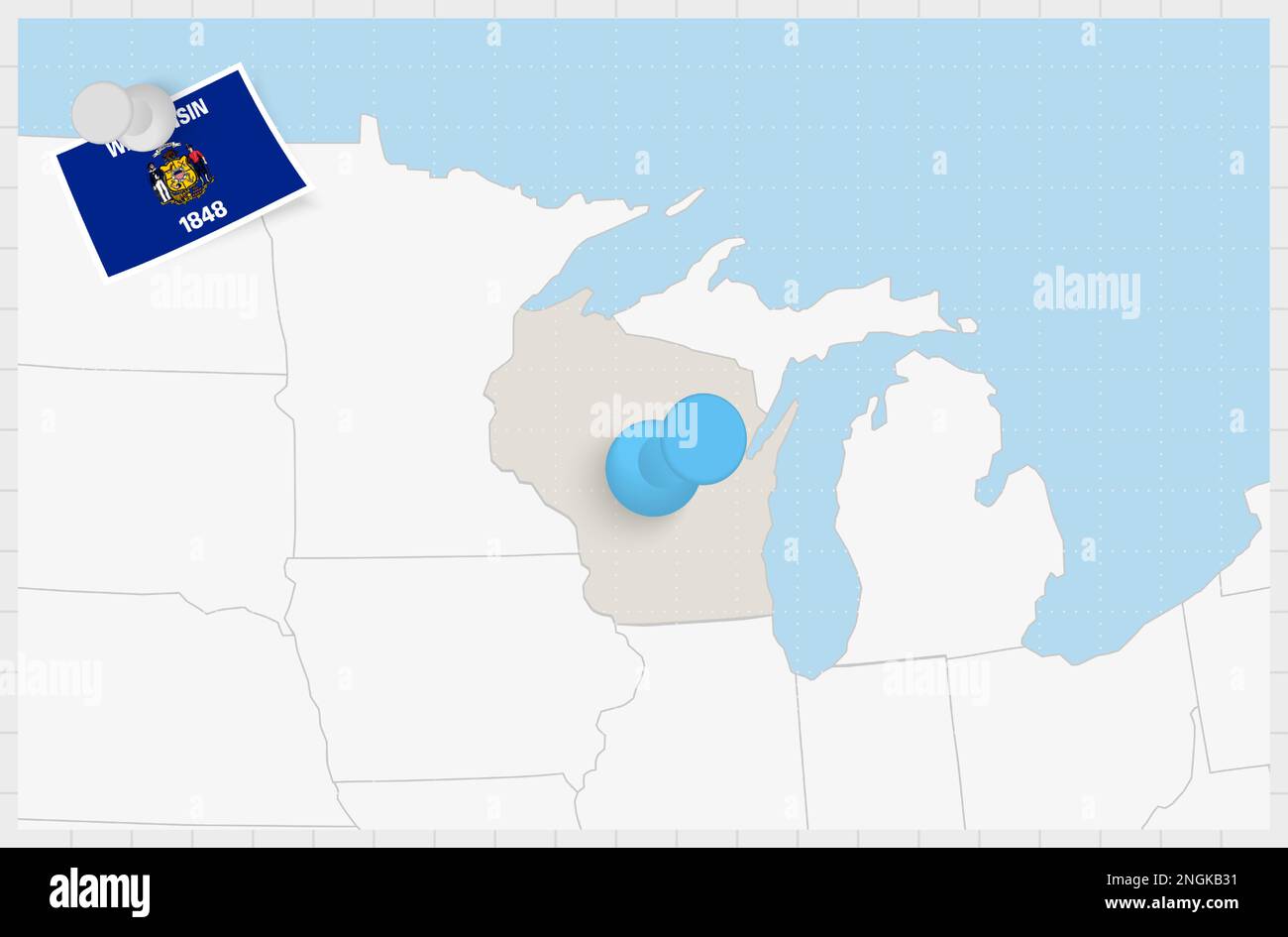Map of Wisconsin with a pinned blue pin. Pinned flag of Wisconsin, vector illustration Stock ...