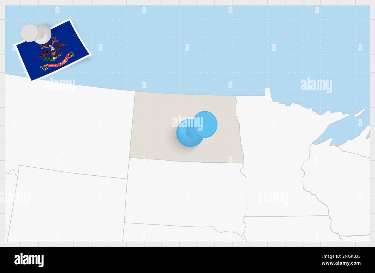 Map of North Dakota with a pinned blue pin. Pinned flag of North Dakota, vector illustration ...