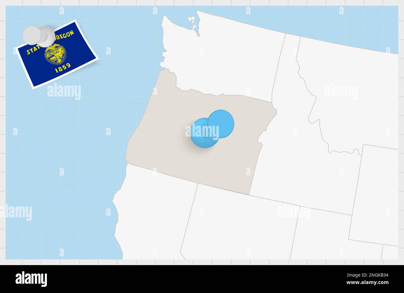 Map of Oregon with a pinned blue pin. Pinned flag of Oregon, vector ...