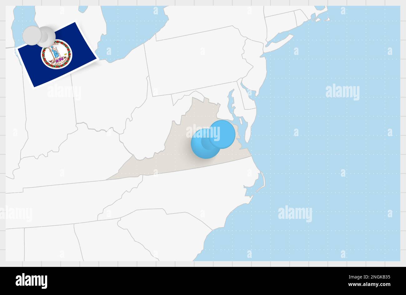 Map of Virginia with a pinned blue pin. Pinned flag of Virginia, vector ...