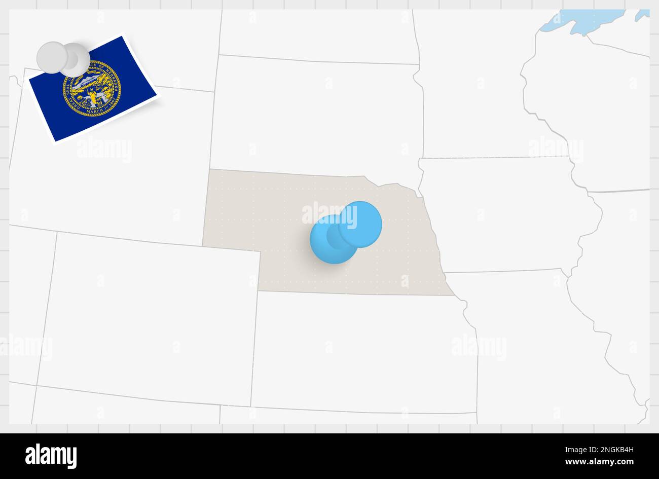 Map of Nebraska with a pinned blue pin. Pinned flag of Nebraska, vector ...
