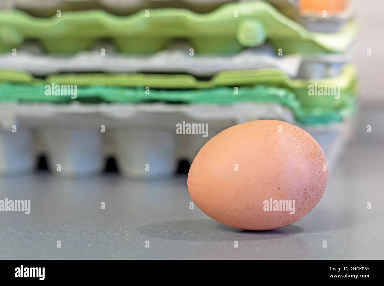 Single egg on the table near the cardboard containers. horizontal Stock ...