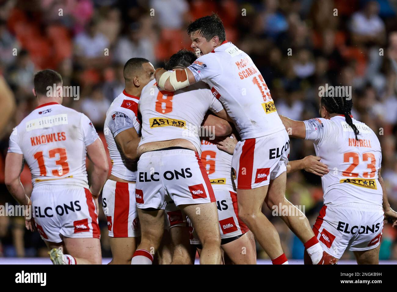 The Saint celebrate Lewis Dodd’s winning field goal during the NRL ...