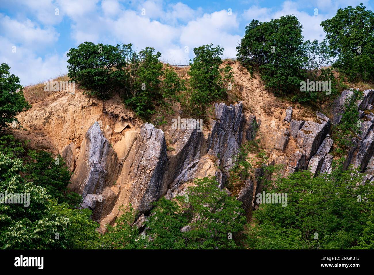 Amazing geologichal park with cliffs and lookout tower in aerial view ...